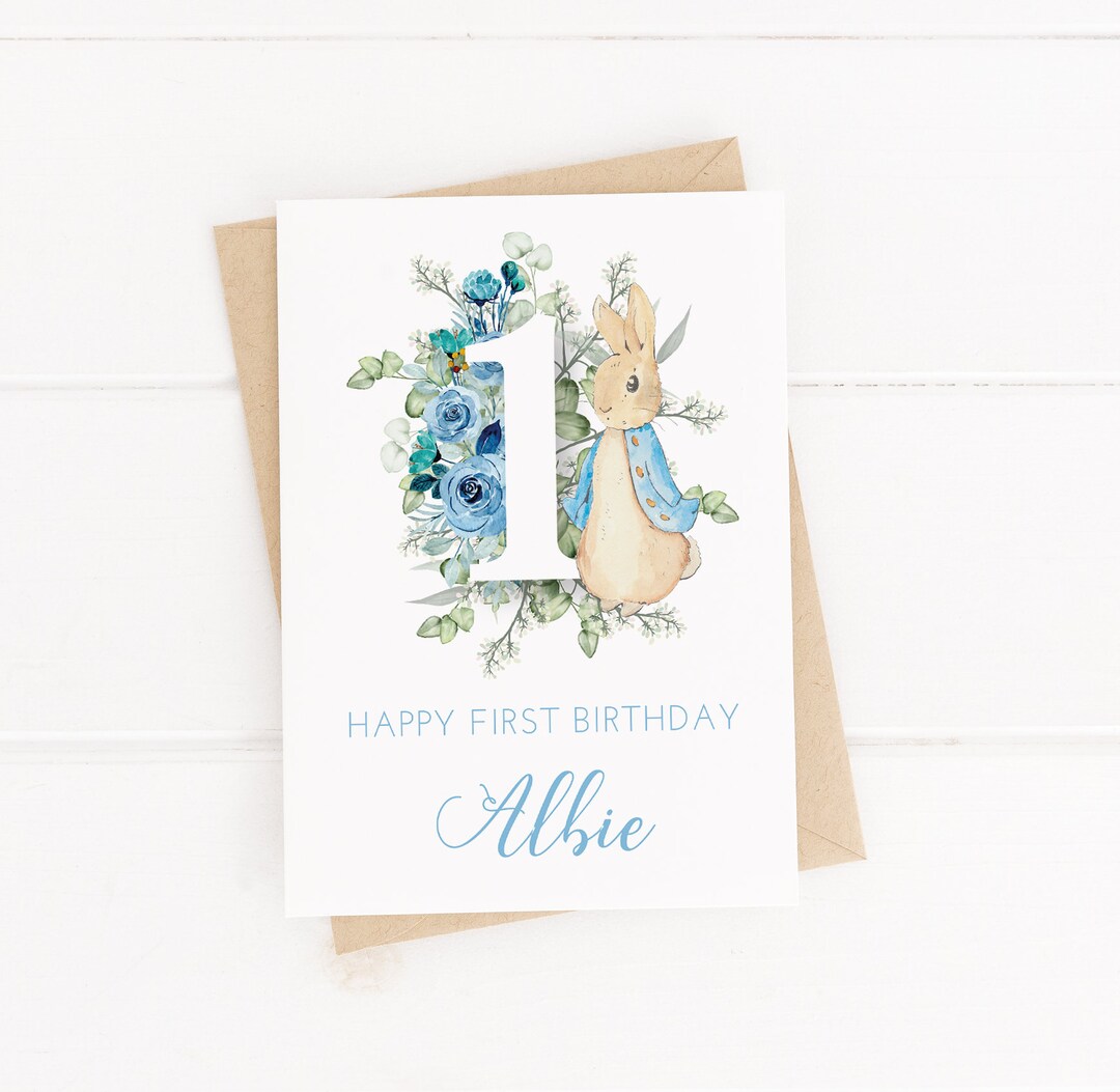 Personalised Blue Bunny Rabbit Birthday Card Personalise With Any Text ...