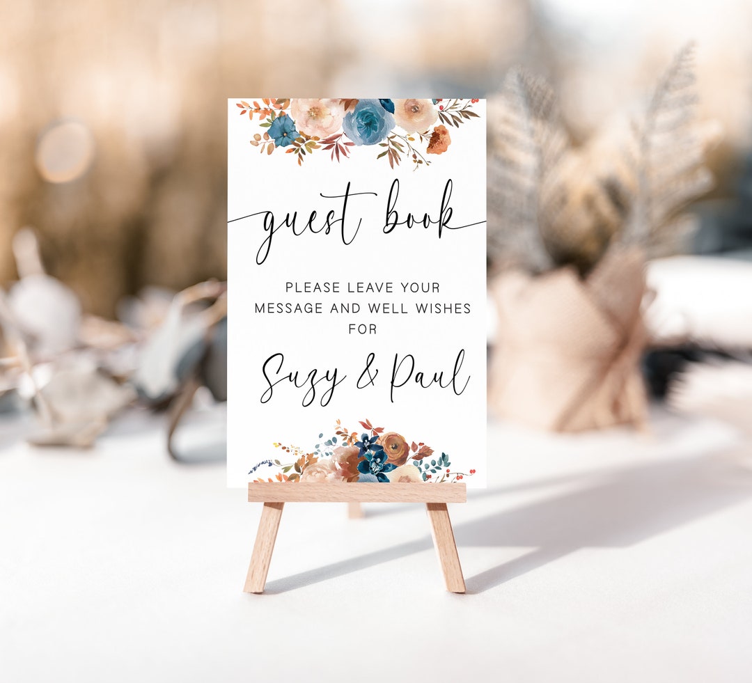 Dusky Blue Wedding Guest Book Sign Personalise With Any Text or Names ...