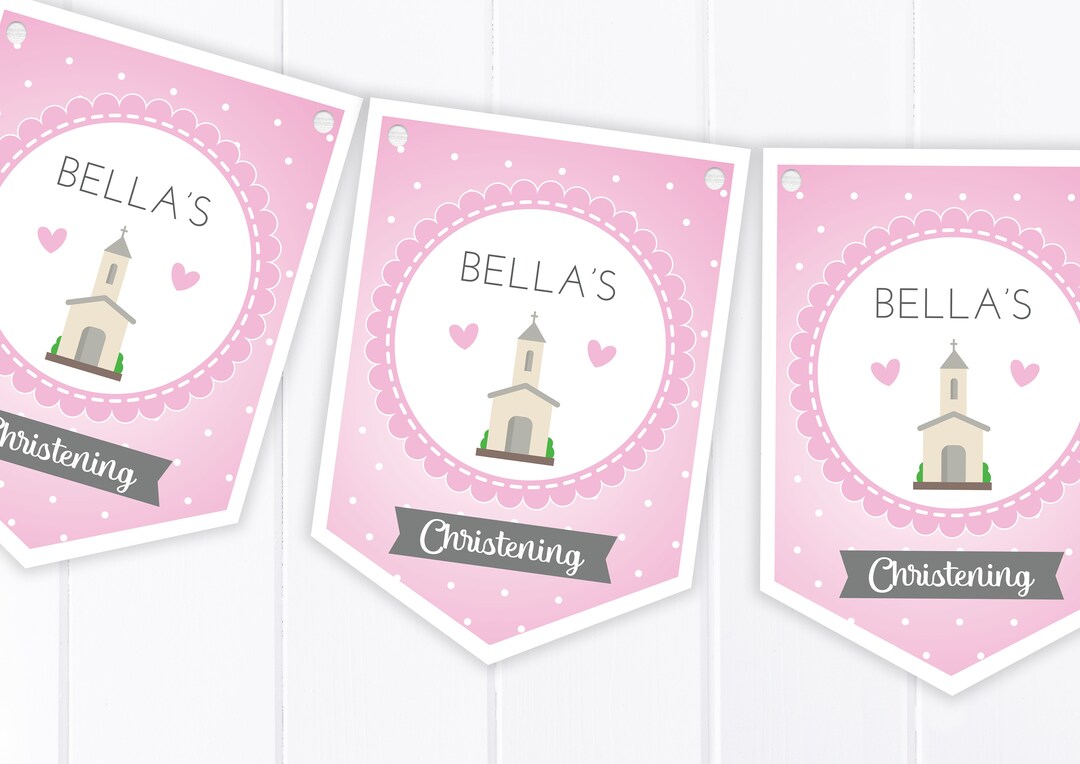 Personalised Pink Christening Bunting, Banner Girl Baptism, First ...