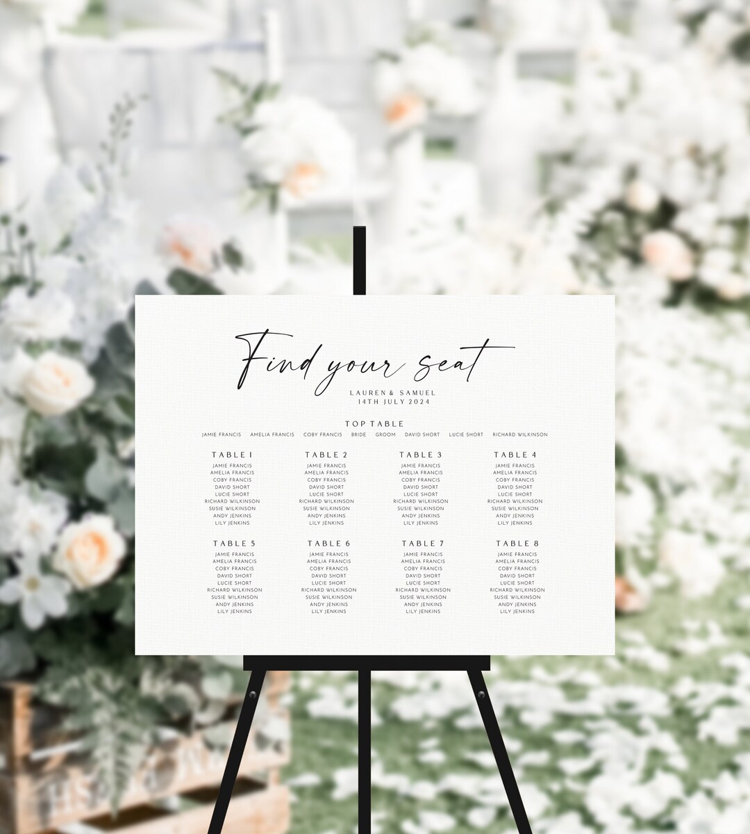 A1, A2 or A3 Minimalist Seating Plan Wedding Welcome Sign - Table Plan ...