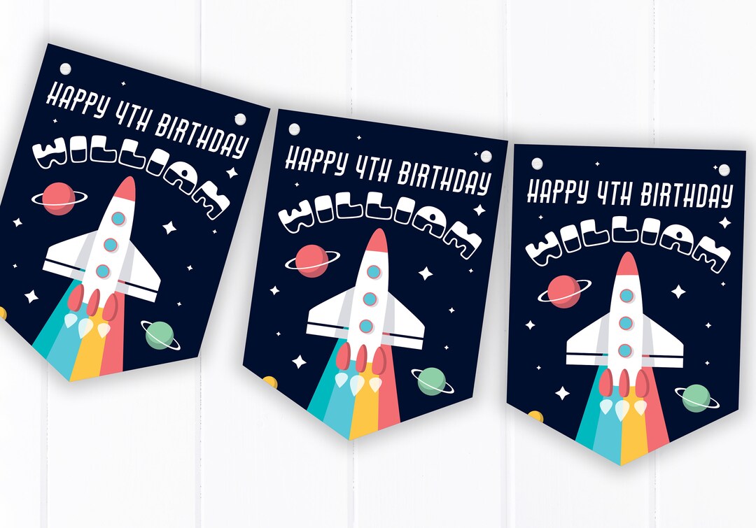 Personalised Space Happy Birthday Bunting Banner, Party Decoration B21 ...
