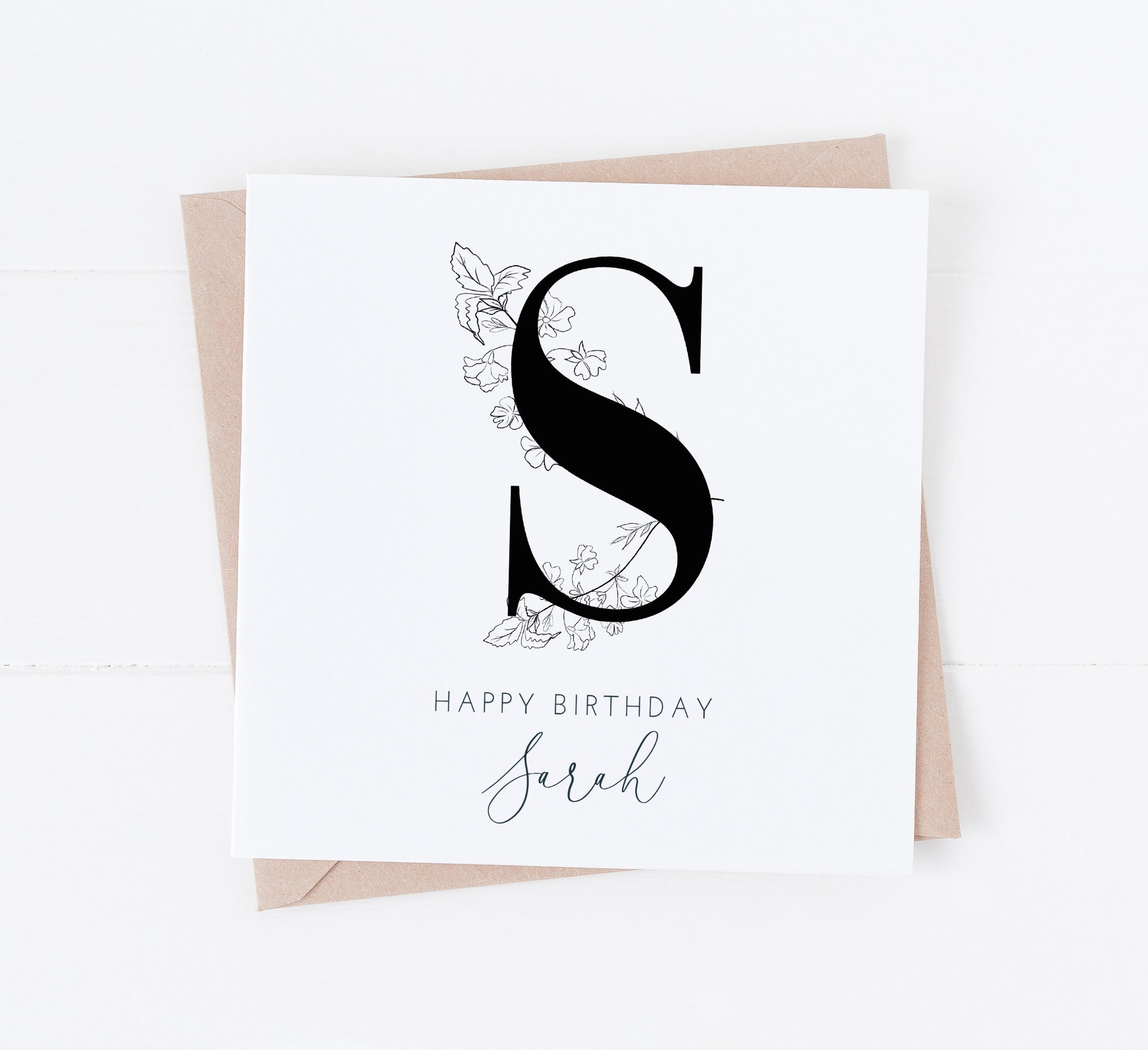 Monogram Personalised Birthday Card - Feminine Floral - BC64 - Etsy UK