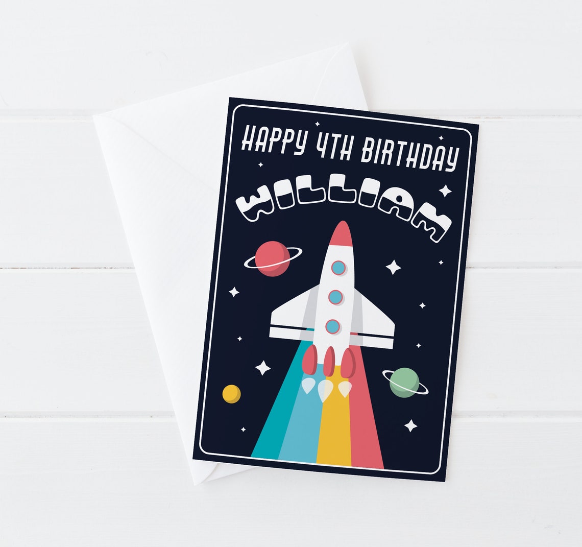 Personalised Space Birthday Card Any Name or Age Spaceship | Etsy UK
