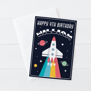 Personalised Space Birthday Card Any Name or Age Spaceship | Etsy UK