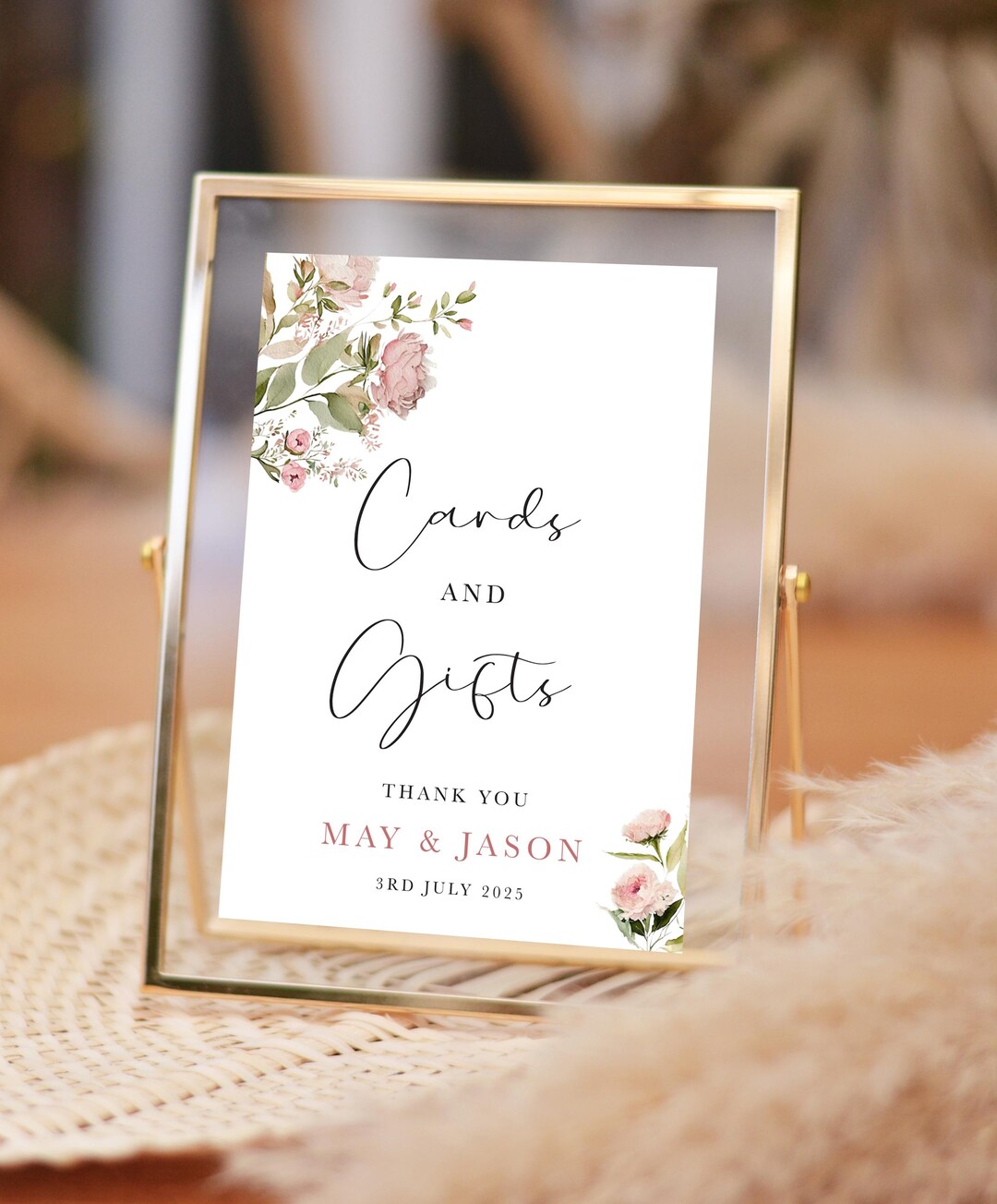 Delicate Pink Floral Wedding Table Signs Personalise With Any Text A5 ...