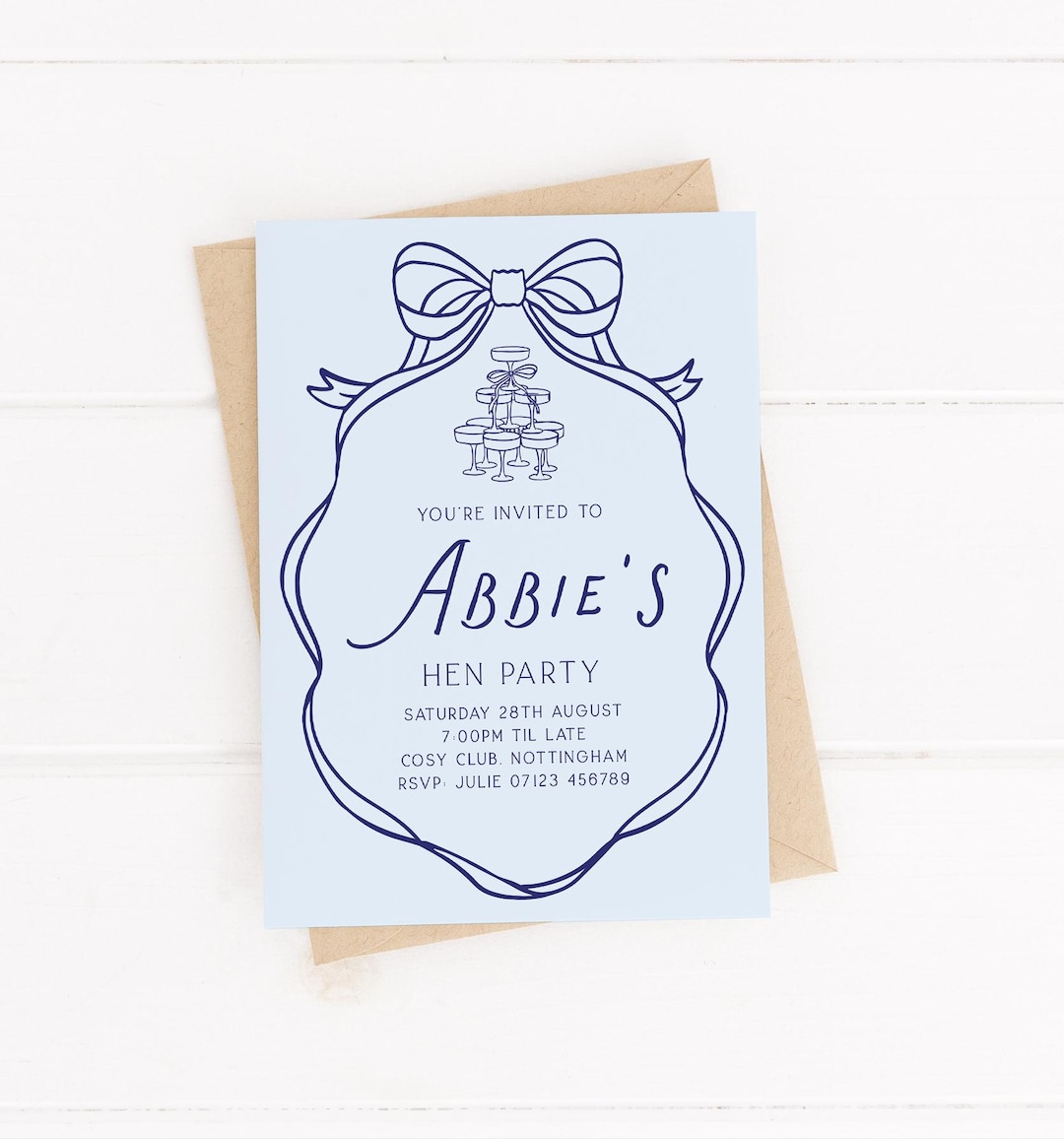 Personalised Blue Whimsical Coquette Bridal Shower / Hen Party ...