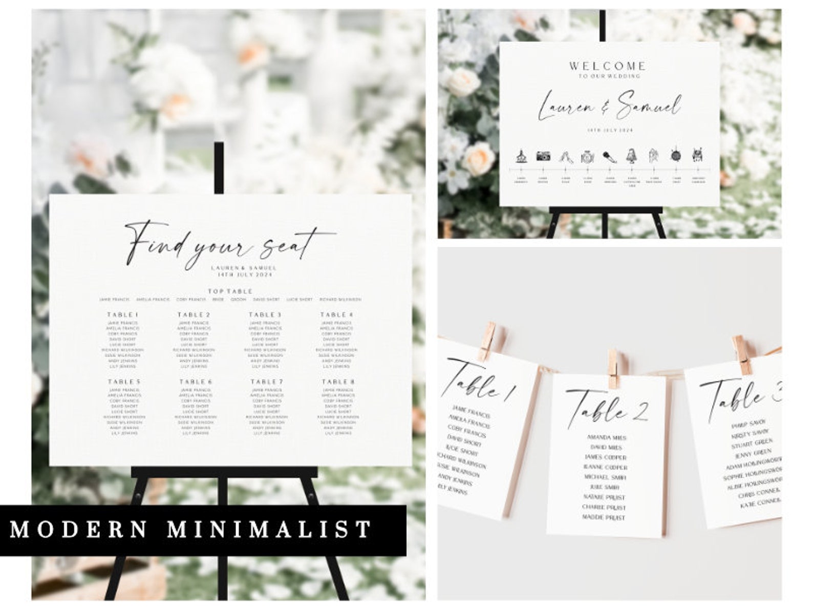 A1, A2 or A3 Minimalist Seating Plan Wedding Welcome Sign - Table Plan ...