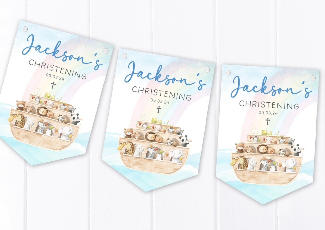 Personalised Noah's Ark Christening Bunting - Christening, Baptism ...