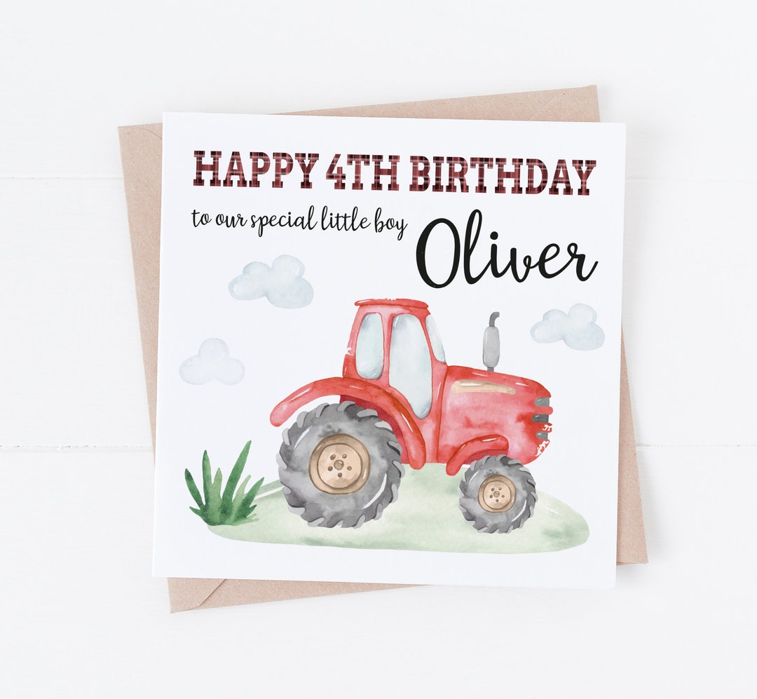 Personalised Red Tractor Happy Birthday Card - Personalise With Any ...