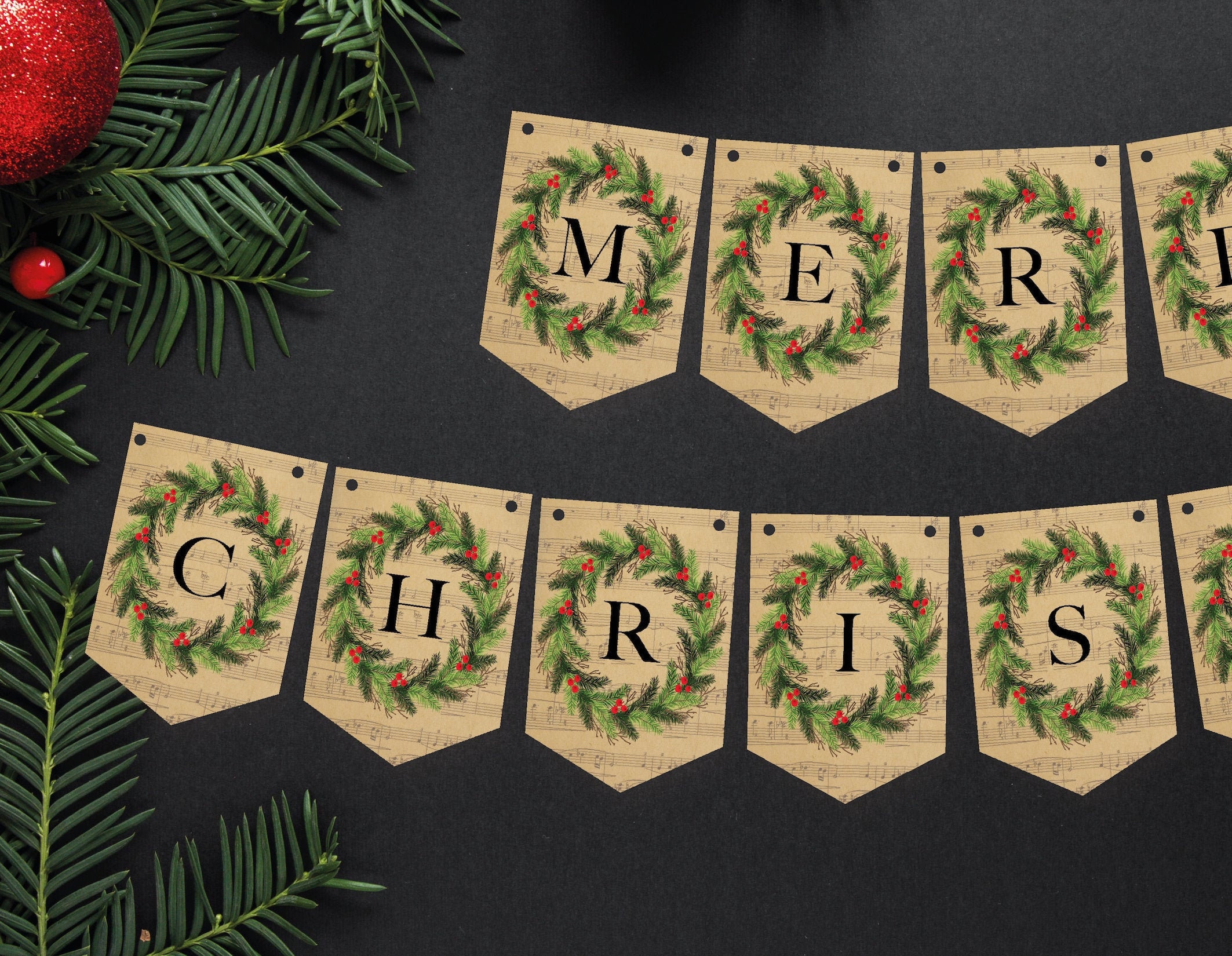 Merry Christmas Party Bunting Decoration Vintage Rustic - Etsy UK