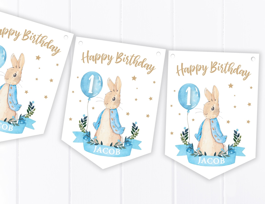 Personalised Blue Rabbit Happy Birthday Bunting Children's Party ...