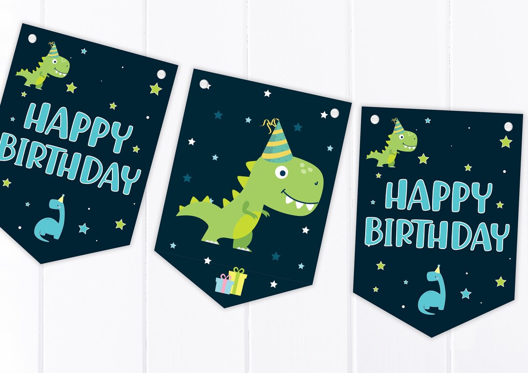 Dinosaur Happy Birthday Bunting - Children's Party Decoration Banner ...