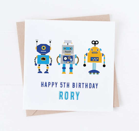 Personalised Robot Happy Birthday Card Personalise With Any - Etsy UK