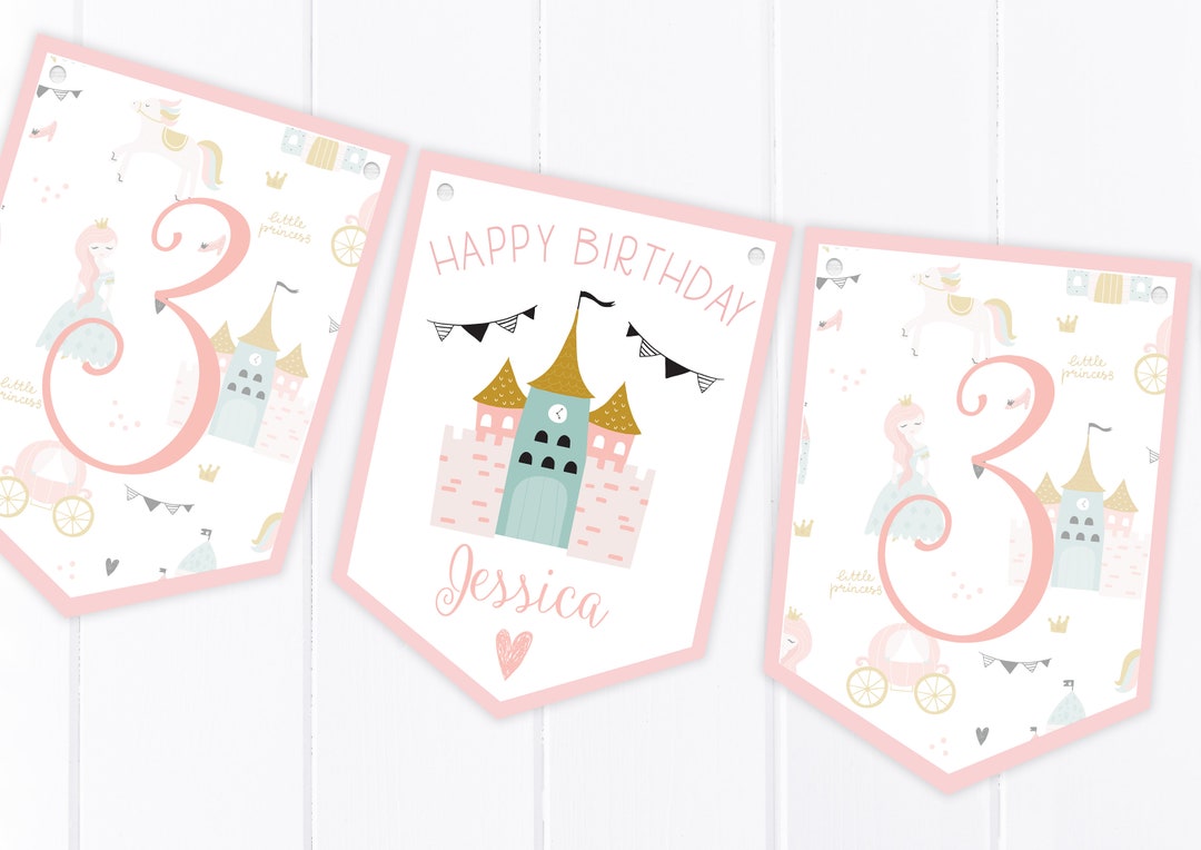 Personalised Princess Happy Birthday Bunting Children's - Etsy