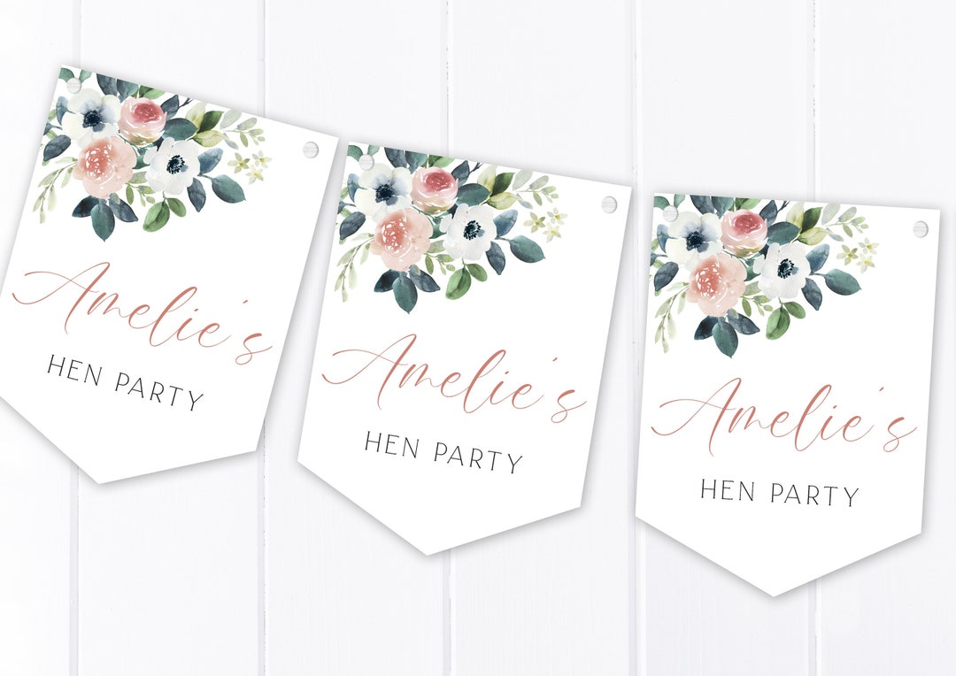 Personalised Bridal Shower / Hen Party Bunting - Dusky Pink Floral ...