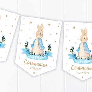 Personalised Blue Rabbit Christening, Communion, Baptism, Baby Shower ...