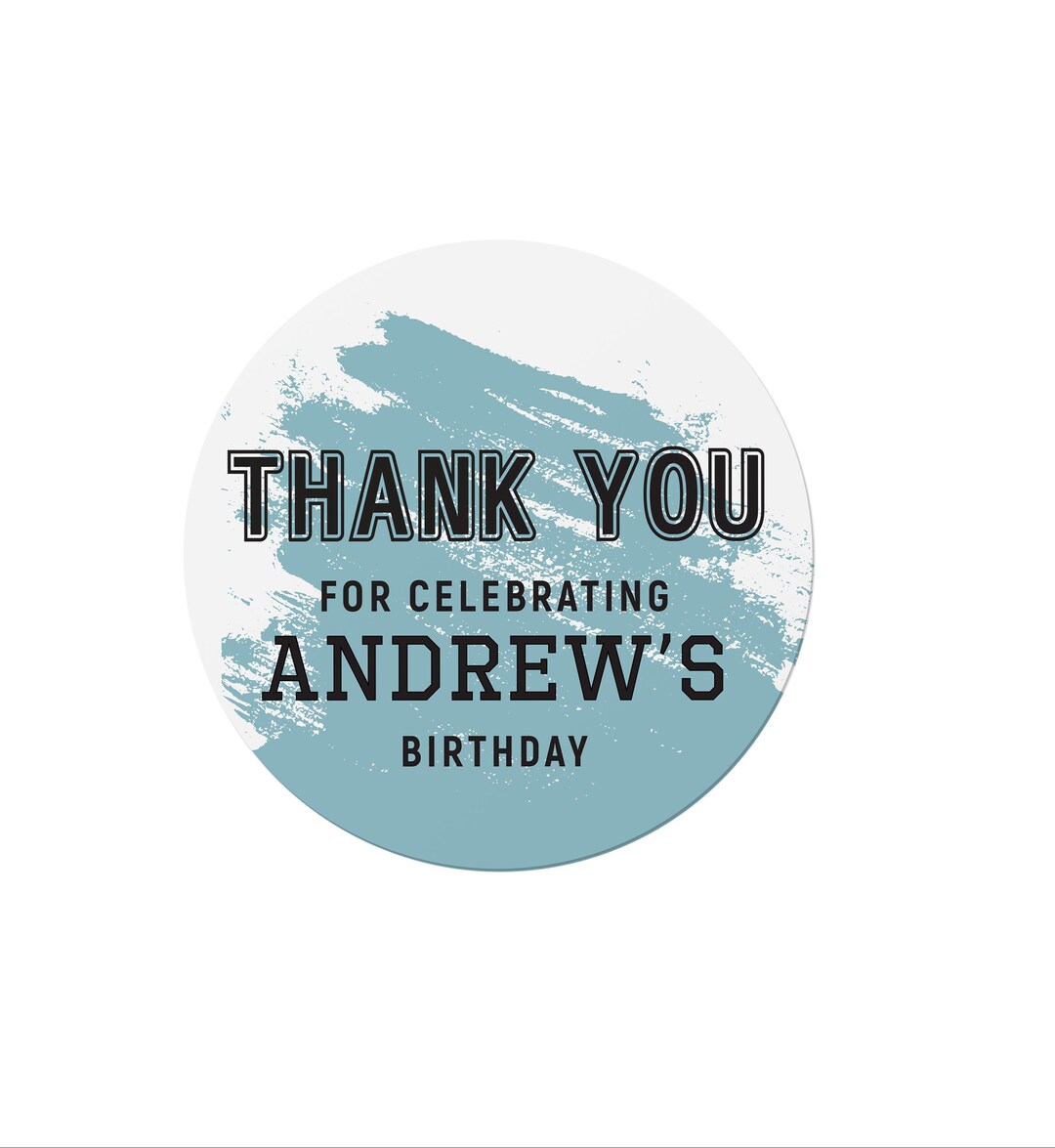 24 Personalised Birthday Stickers Blue Let's Party Design Thank You ...