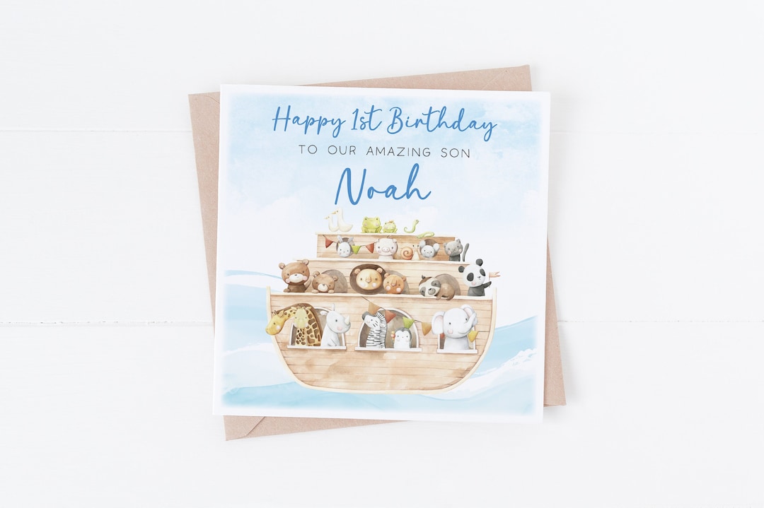 Personalised Noah's Ark Happy Birthday Card - Personalise With Any Text ...