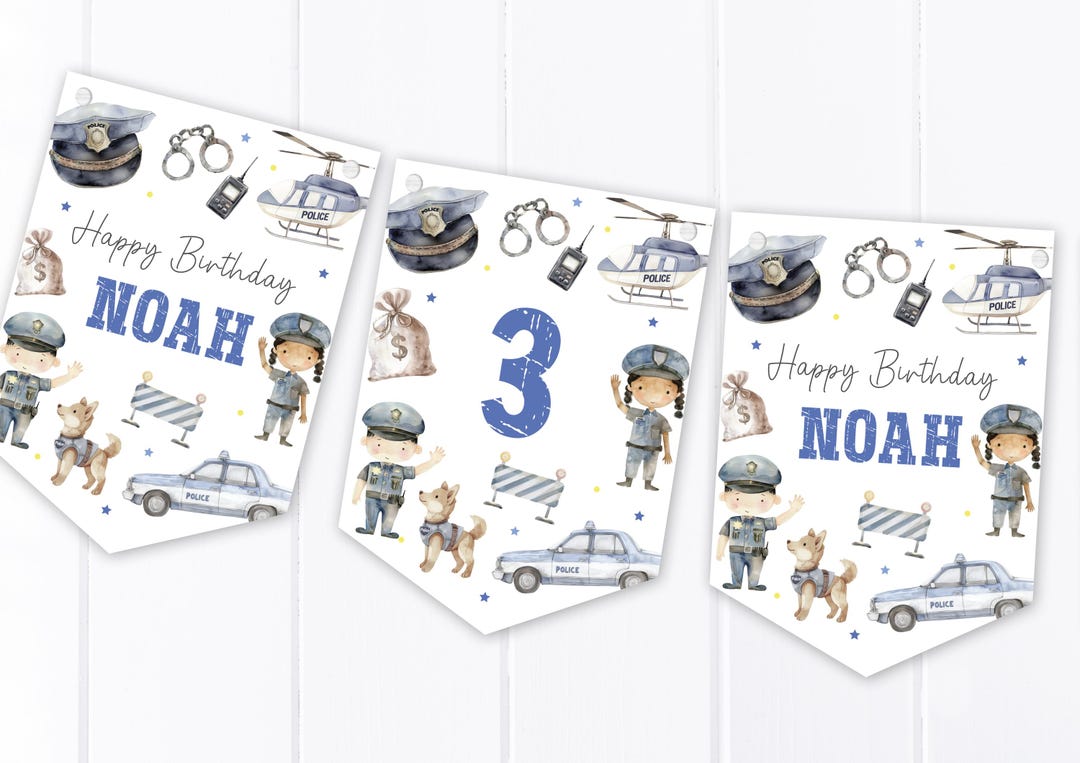 Police Watercolour Happy Birthday Bunting - Personalised Children's ...