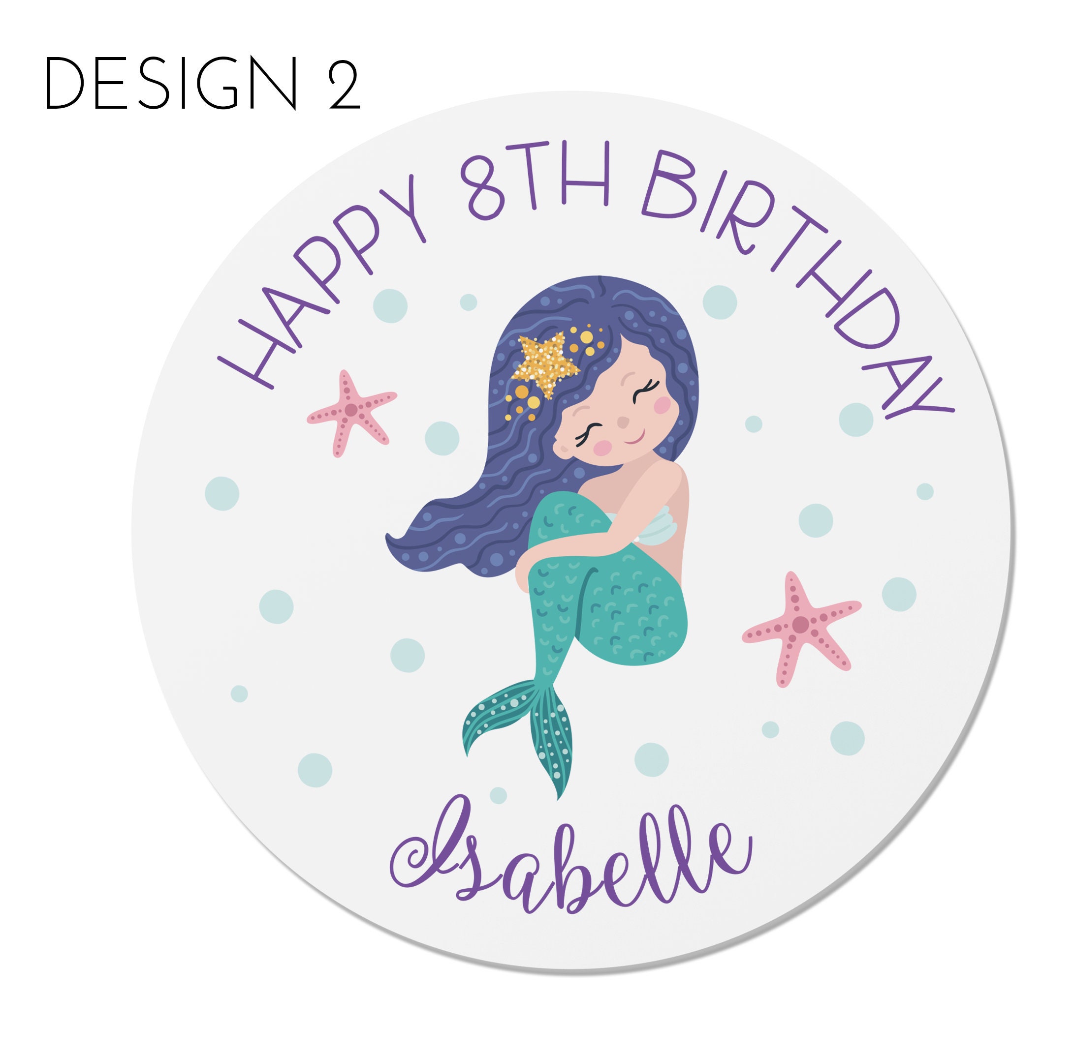 24 Personalised Mermaid Birthday Stickers Thank You Happy | Etsy
