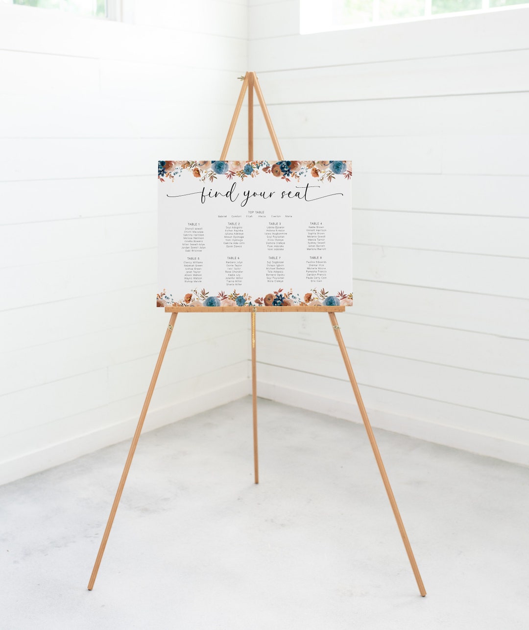 A1, A2 or A3 Dusky Blue Seating Plan Wedding Welcome Sign - Table Plan ...