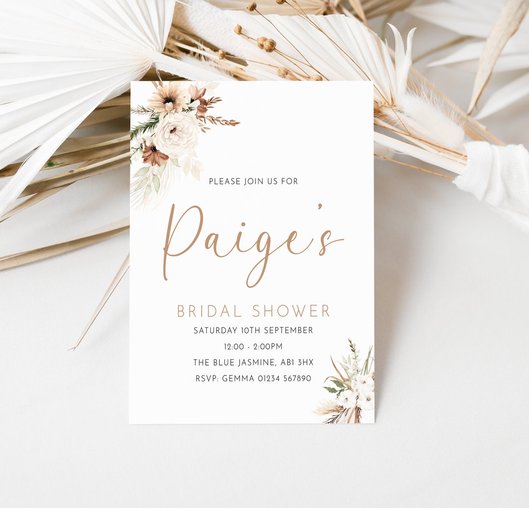 Personalised Hen Party - Bridal Shower Invitations - Neutral Boho ...