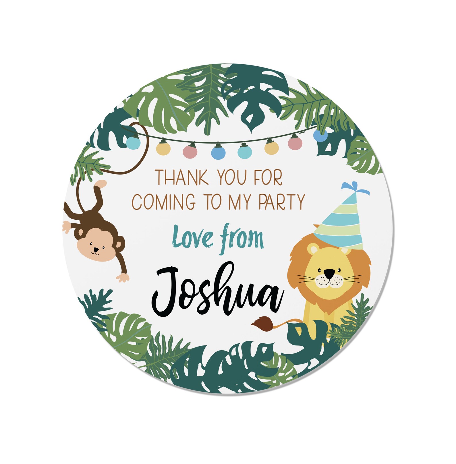 24 Personalised Jungle Birthday Stickers Thank You Happy | Etsy