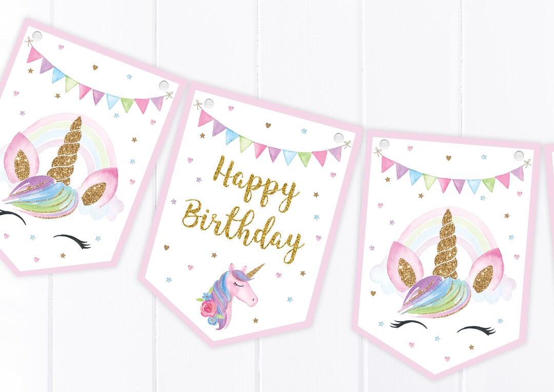 Unicorn Happy Birthday Bunting - Children's Party Decoration Banner ...
