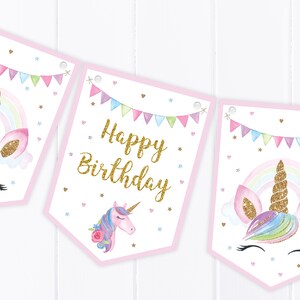 Unicorn Happy Birthday Bunting - Children's Party Decoration Banner ...