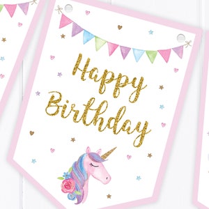 Unicorn Happy Birthday Bunting - Children's Party Decoration Banner ...