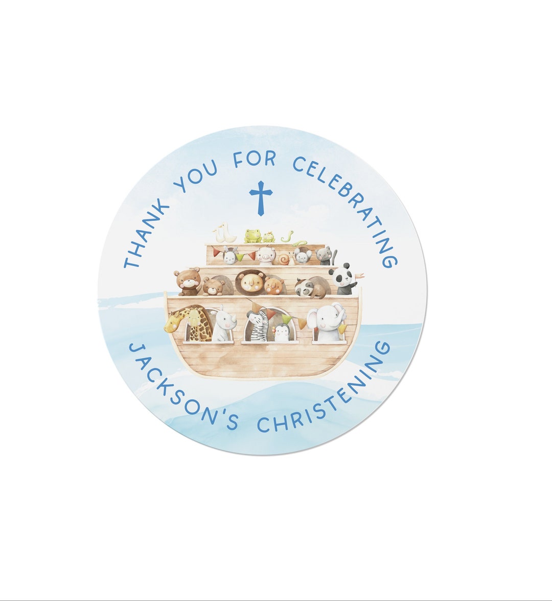 24 Personalised Stickers Noah's Ark Design Christening, Baptism ...