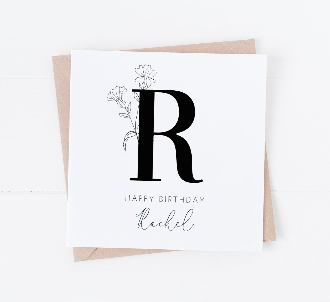 Monogram Personalised Birthday Card Feminine Floral BC64 - Etsy UK
