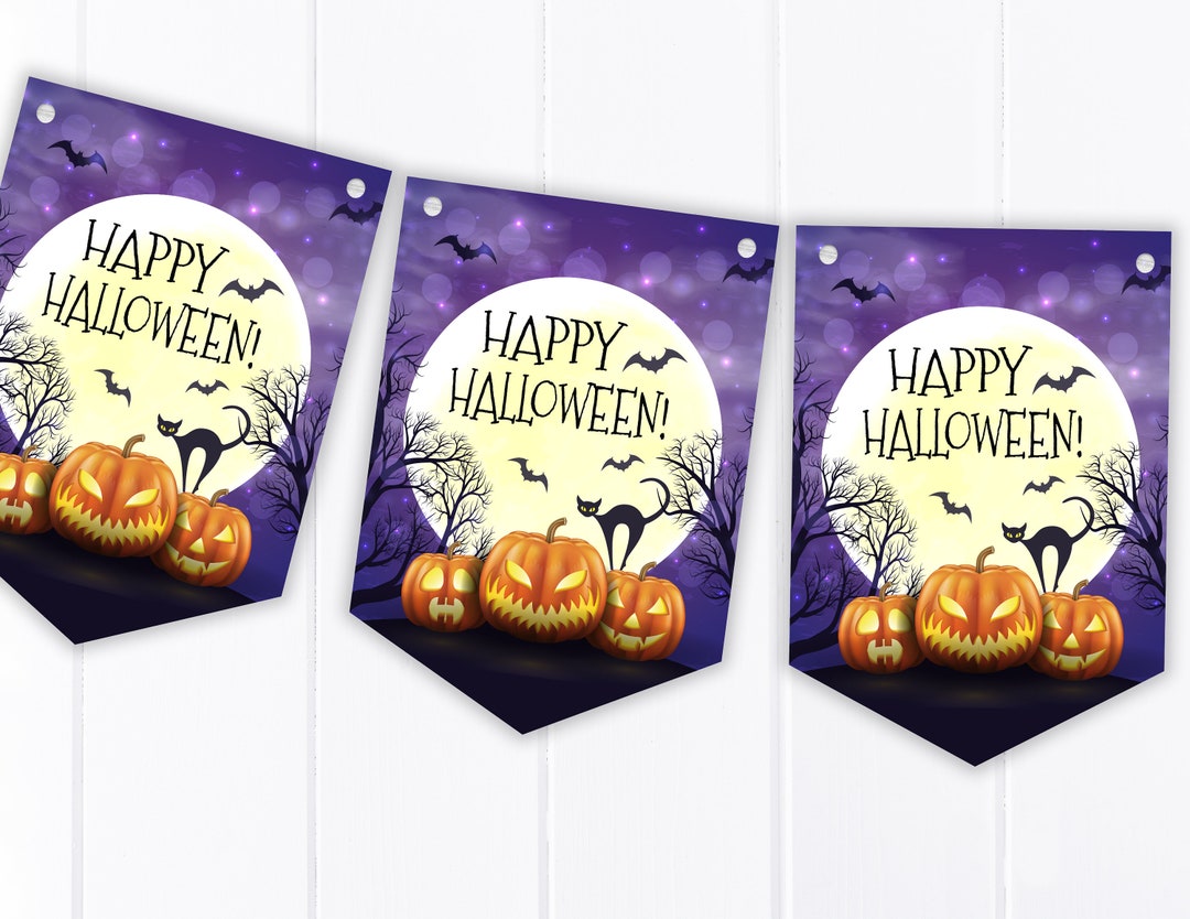 Halloween Party Bunting Decoration - Spooky, Scary Happy Halloween ...