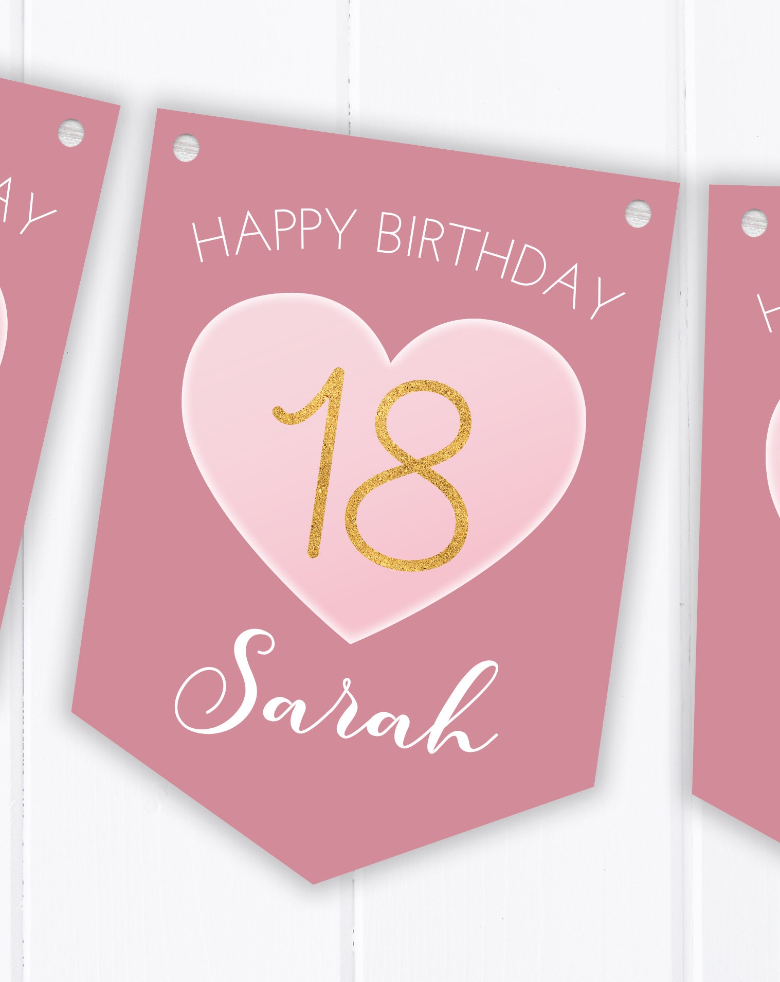 Rose Gold / Gold Effect 18th Birthday Bunting Party banner | Etsy