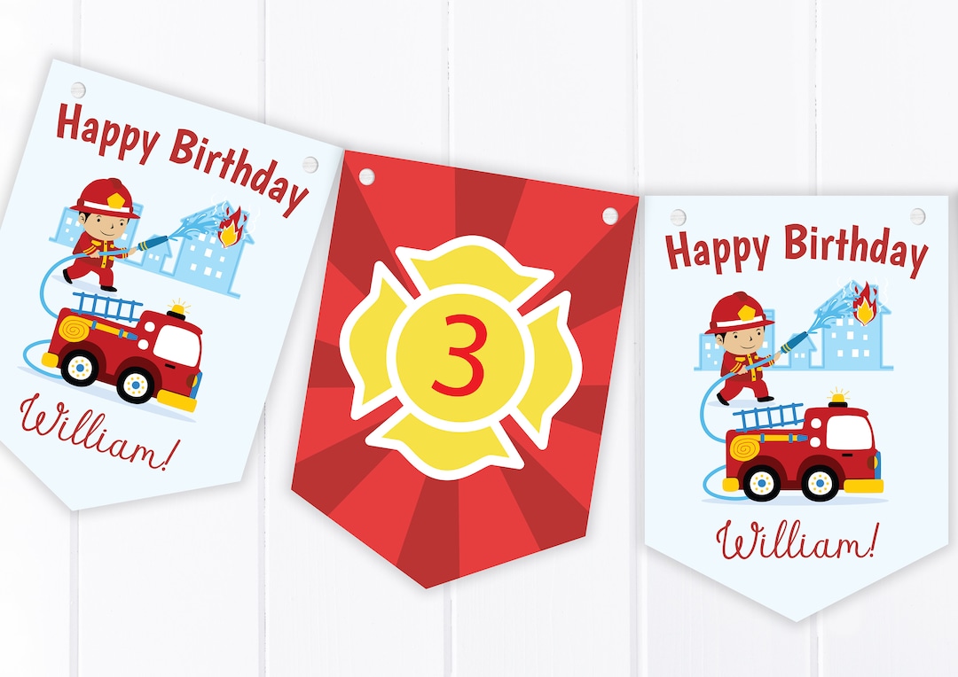 Fireman / Fire Engine Happy Birthday Bunting - Personalised Children's ...