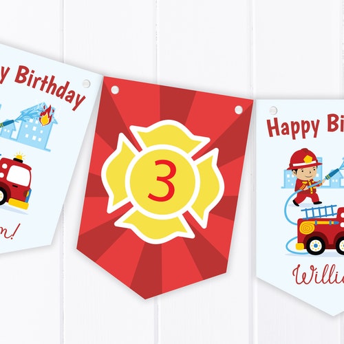 Fireman / Fire Engine Happy Birthday Bunting Personalised - Etsy UK