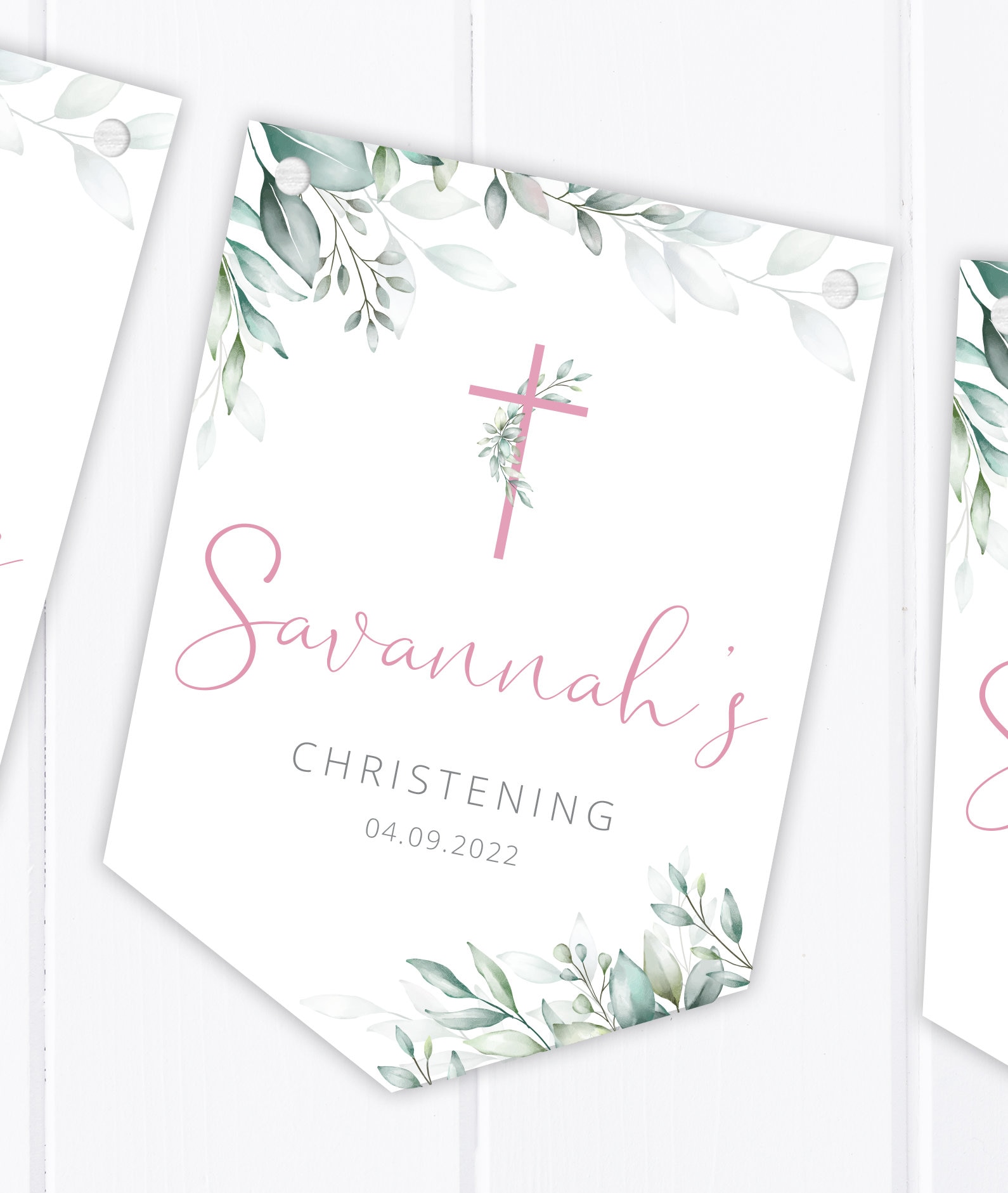 Personalised Pink Eucalyptus Bunting Christening Baptism - Etsy UK