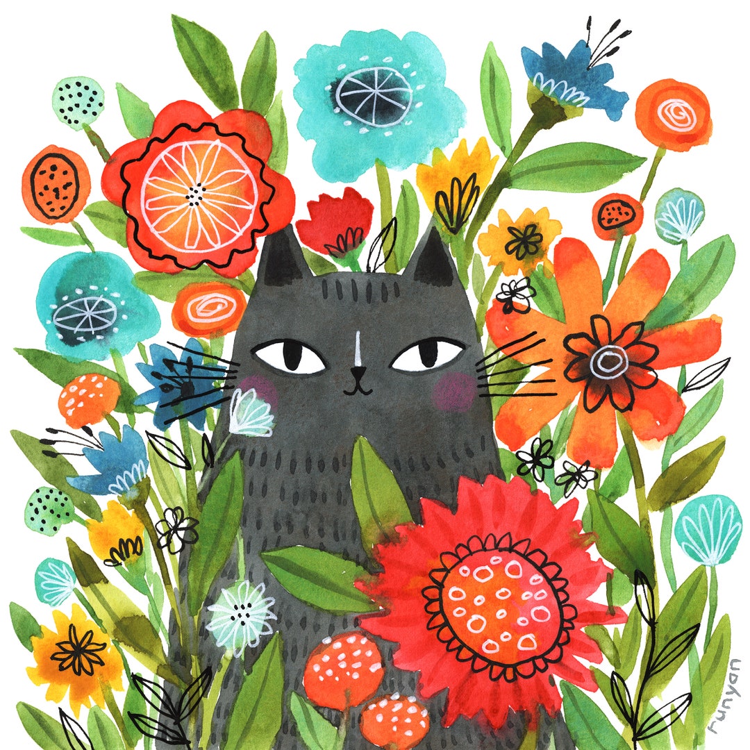 SPRING FLOWERS CAT - Etsy