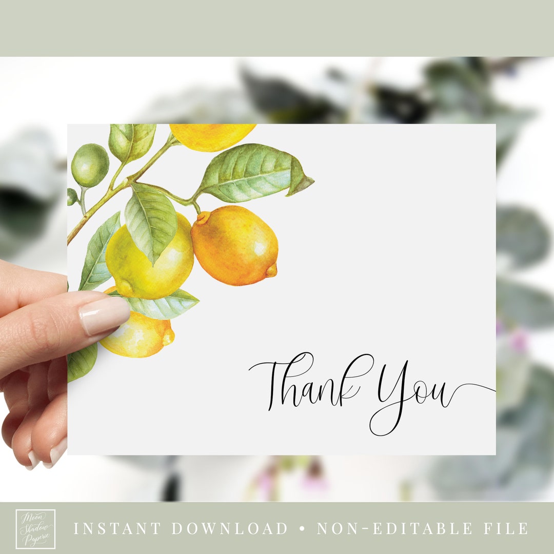 Printable Flat Thank You Card // Lemon Bridal Shower, Lemons, Citrus ...