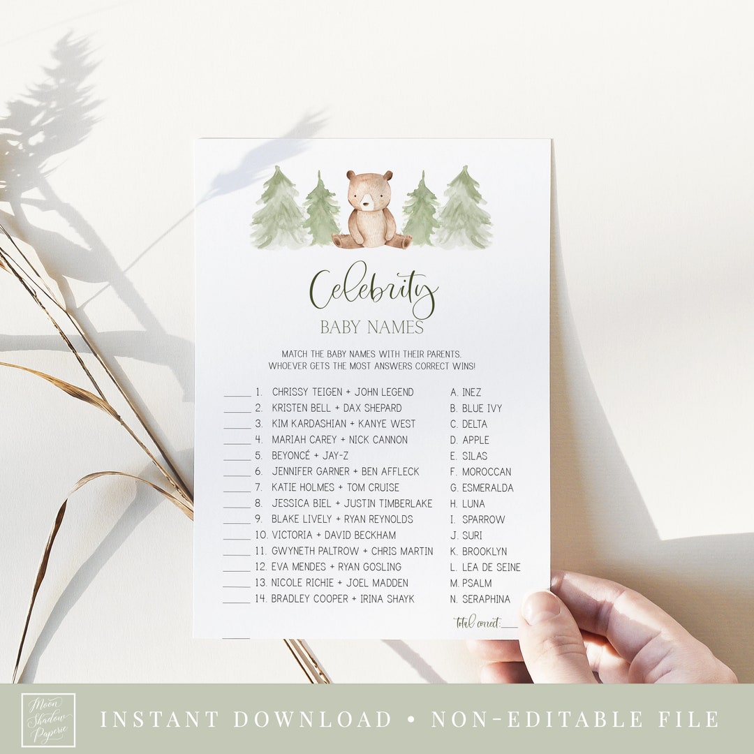 Celebrity Baby Names Game // Woodland Baby Shower, Bear, Boy, Woodland ...