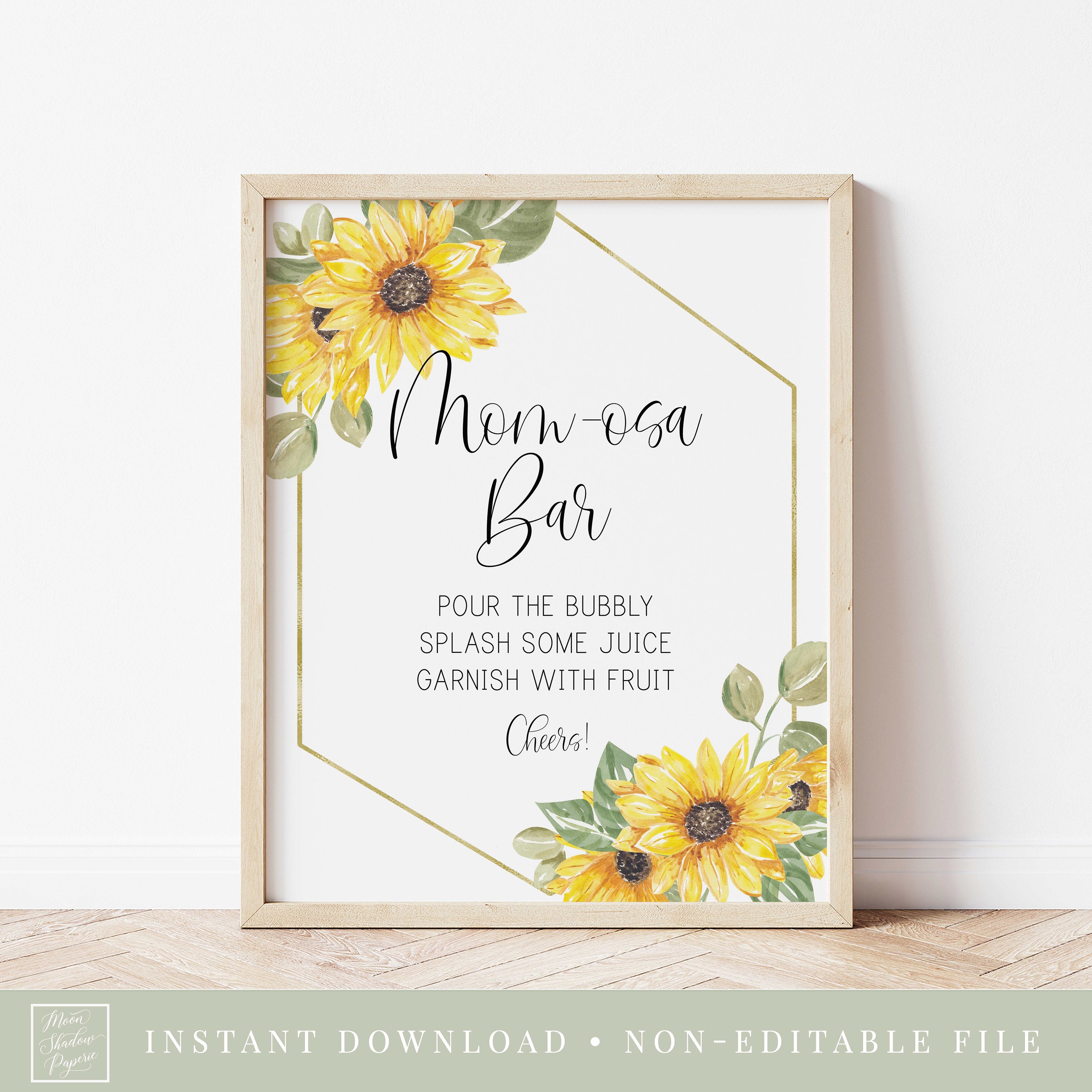 Mom-osa Mimosa Bar Sign // Sunflower Theme Baby Shower Sign - Etsy