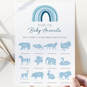 Name the Baby Animals Game // Blue Rainbow Baby Shower Game, Blue ...