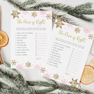 The Price is Right Game // Winter Baby Shower, Snowflake, Blush Pink ...