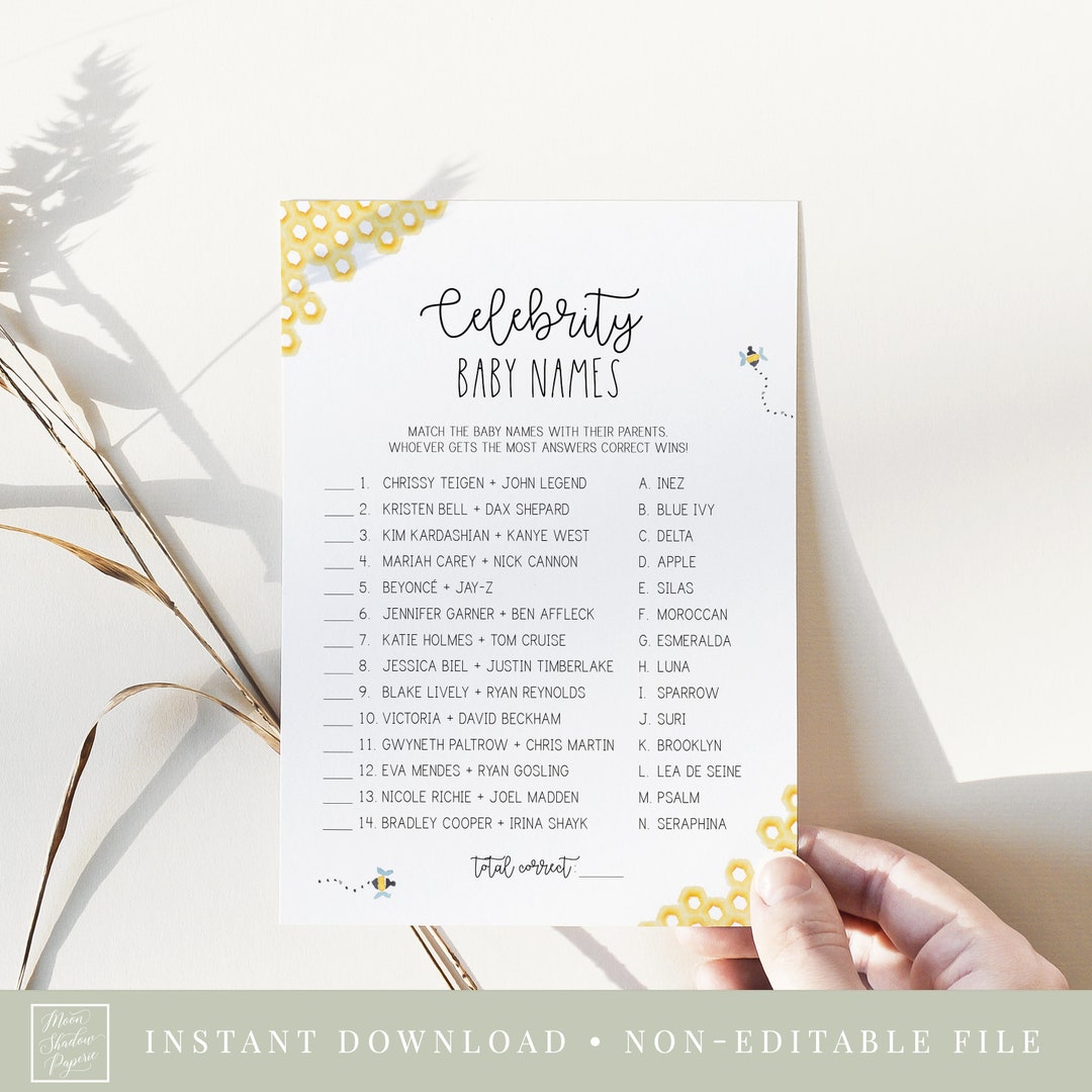 Celebrity Baby Names Game // Bee Baby Shower Game, Honeycomb, Bees ...