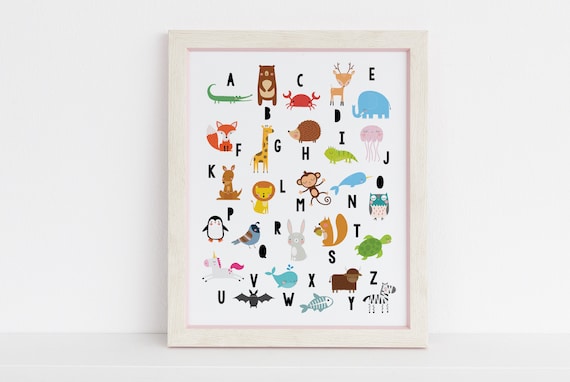 Alphabet abc animals nursery wall print // printable kids wall | Etsy