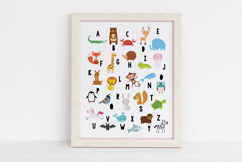 Alphabet abc animals nursery wall print // printable kids wall | Etsy
