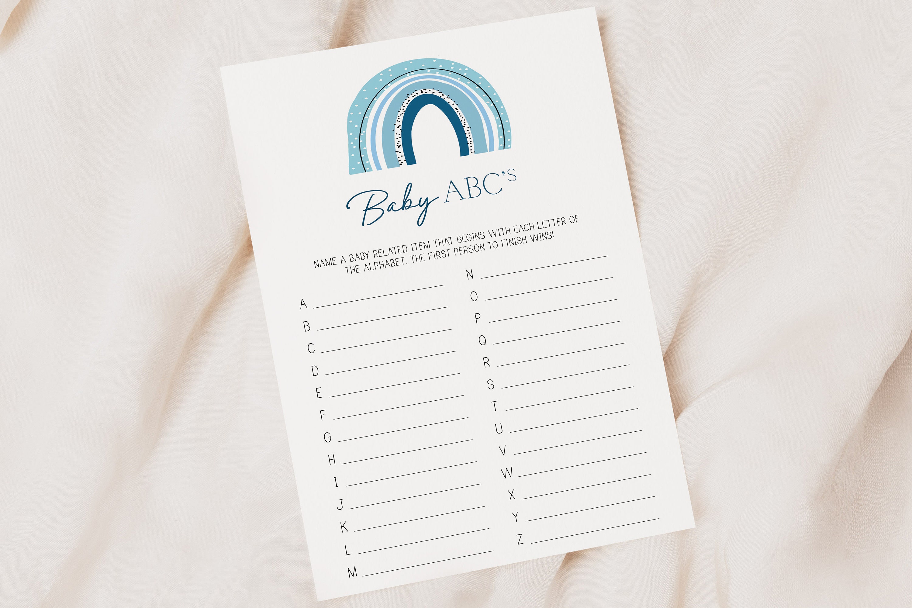 Printable Rainbow ABC Quiz Card 5x7 Baby Shower Card Rainbow Alphabet ...