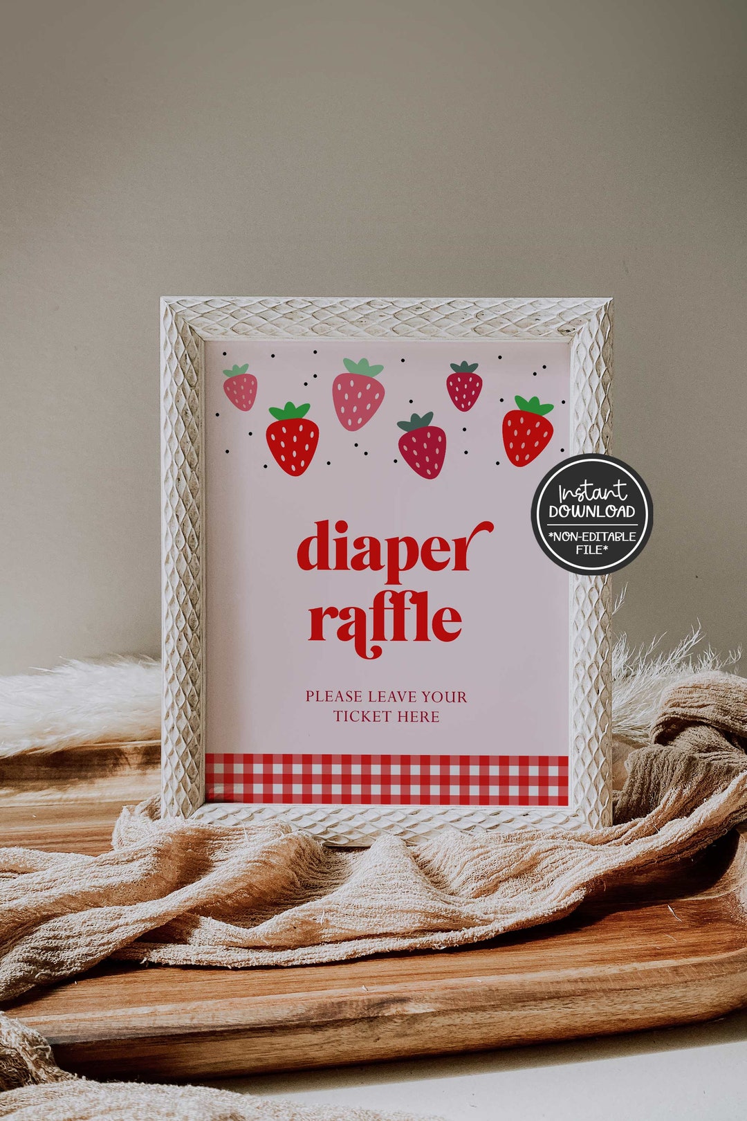 Printable Strawberry Diaper Raffle Sign // Strawberry Baby Shower ...