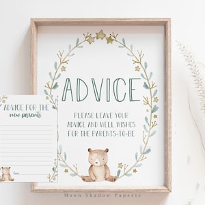 Advice for the New Parents Card Sign // Bear Baby Shower - Etsy