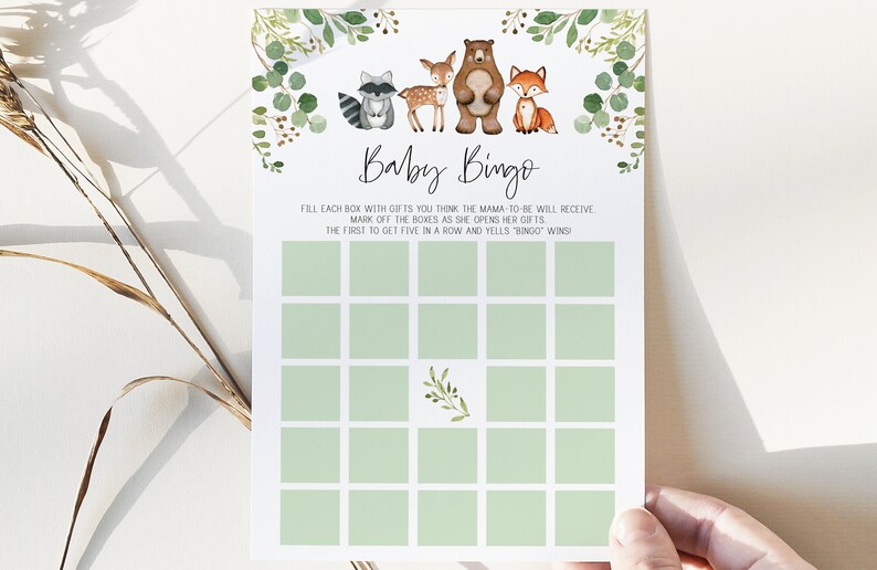 Baby bingo game // woodland baby shower woodland animals | Etsy